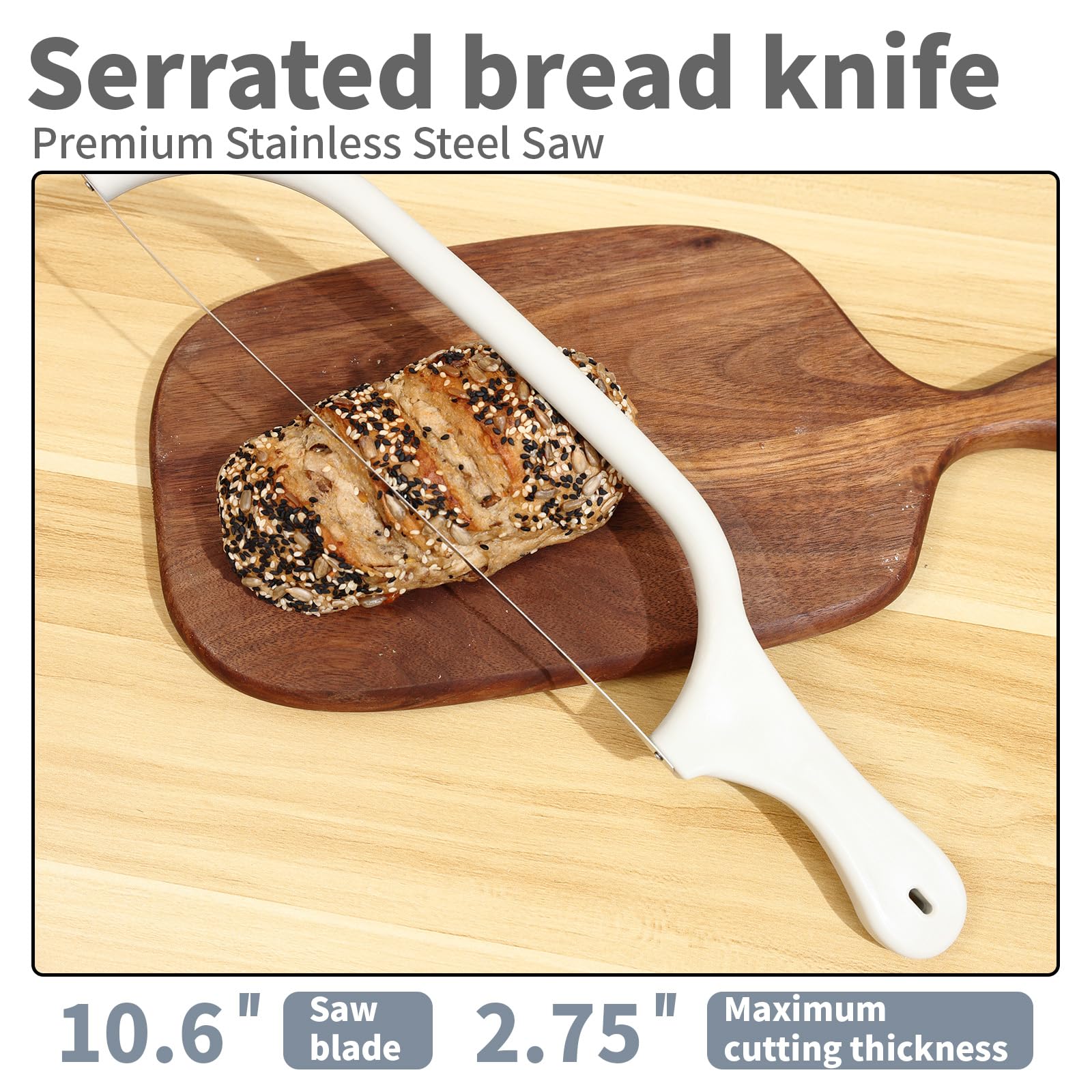 SLGRNIN Bread Bow Knife, Serrated Sourdough Cutter for Homemade Bagels, Baguettes and More - Right-Handed, Cuts Thin (1 Pack)