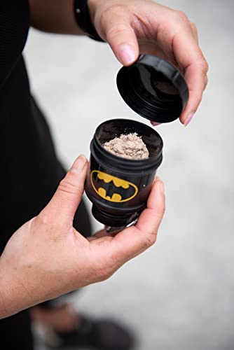 Smartshake Justice League Whey2Go Batman Protein Powder Storage Container 50g – BPA Free Shaker Bottle Funnel for Whey Protein Powder + Protein Shakes 110ml, DC Comics Batman Gifts for Men