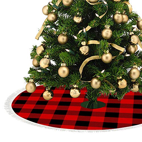 Dream Bay Christmas Tree Skirt,Buffalo Plaid Christmas Tree Mat for Xmas Party Decoration 30x30 Inches