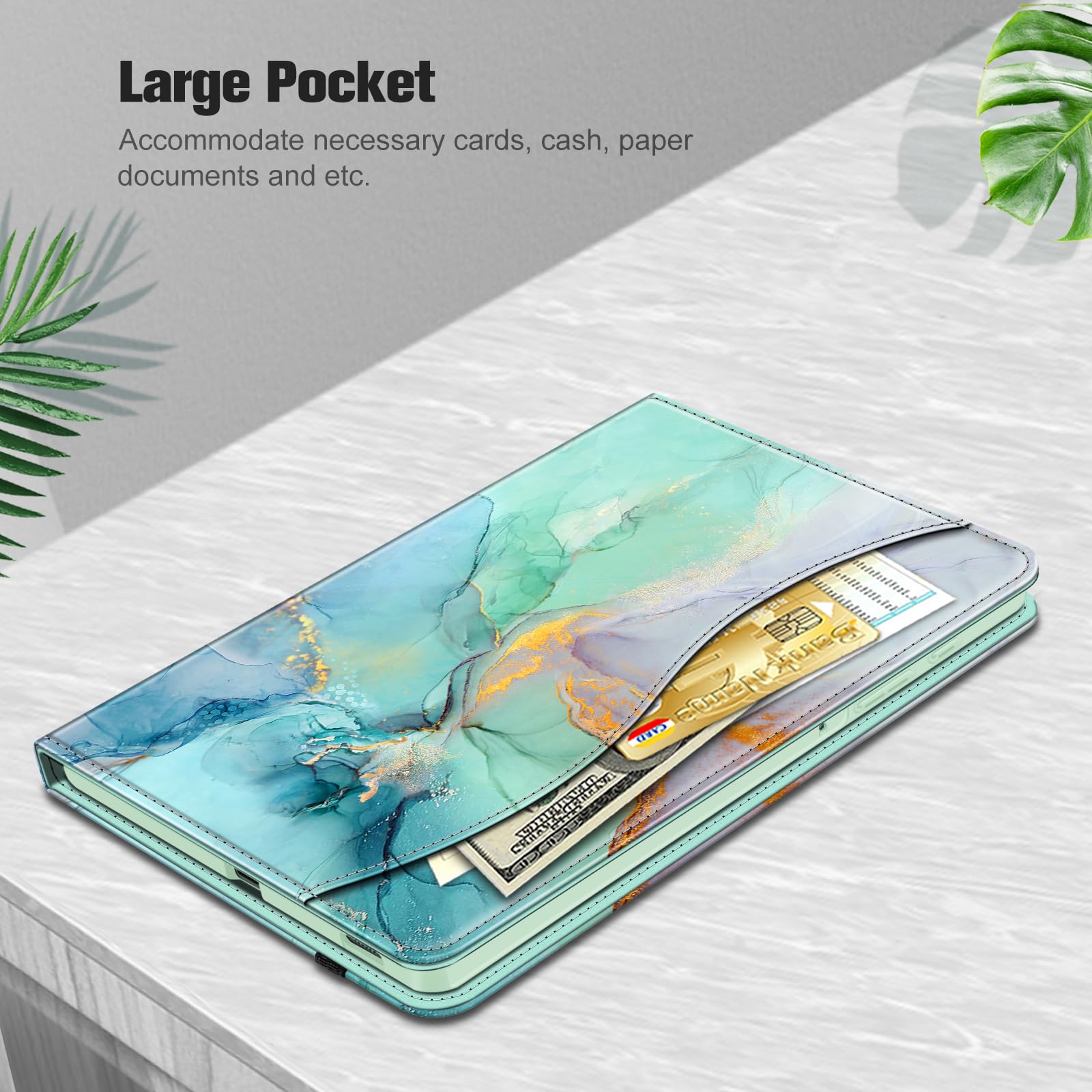 Fintie Case for Samsung Galaxy Tab S6 Lite 10.4 Inch 2024/2022/2020 with S Pen Holder, Multi-Angle Viewing Soft TPU Back Cover with Pocket Auto Wake/Sleep, Emerald Marble