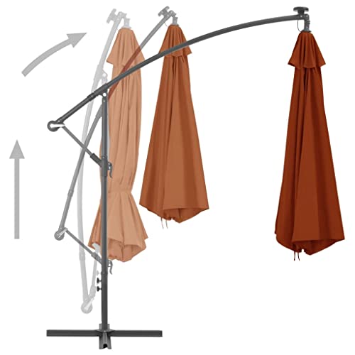 SunshineFace Cantilever Umbrella with LED Lights, Solar Powered Outdoor Market Patio Table Umbrella with LED Lights and Tilt(Brown, 137.8"x110.2")
