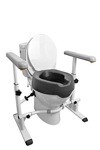 KMINA - Toilet Safety Rails with Raised Seat (Pack), 4 Inch Raised Toilet Seat with Handles for Elderly, Handicap Toilet Seat with Handles Over Toilet