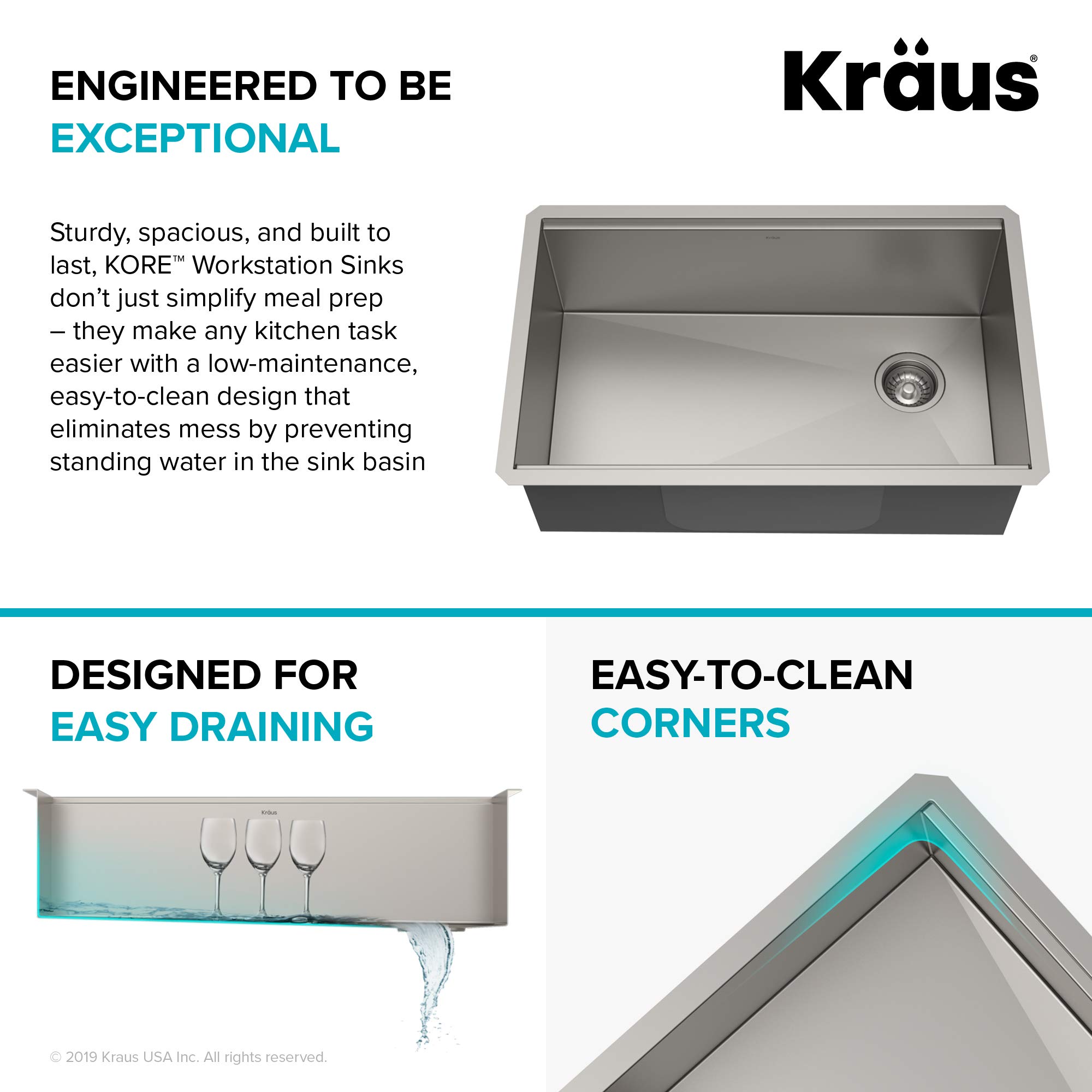 Kraus KWU110-30 Kore Kitchen Single Bowl, 30 Inch, 30"- Workstation Sink