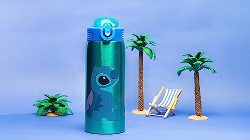 Zak Designs Disney Lilo and Stitch Water Bottle for Travel and At Home, 19 oz Vacuum Insulated Stainless Steel with Locking Spout Cover, Built-In Carrying Loop, Leak-Proof Design (Stitch)