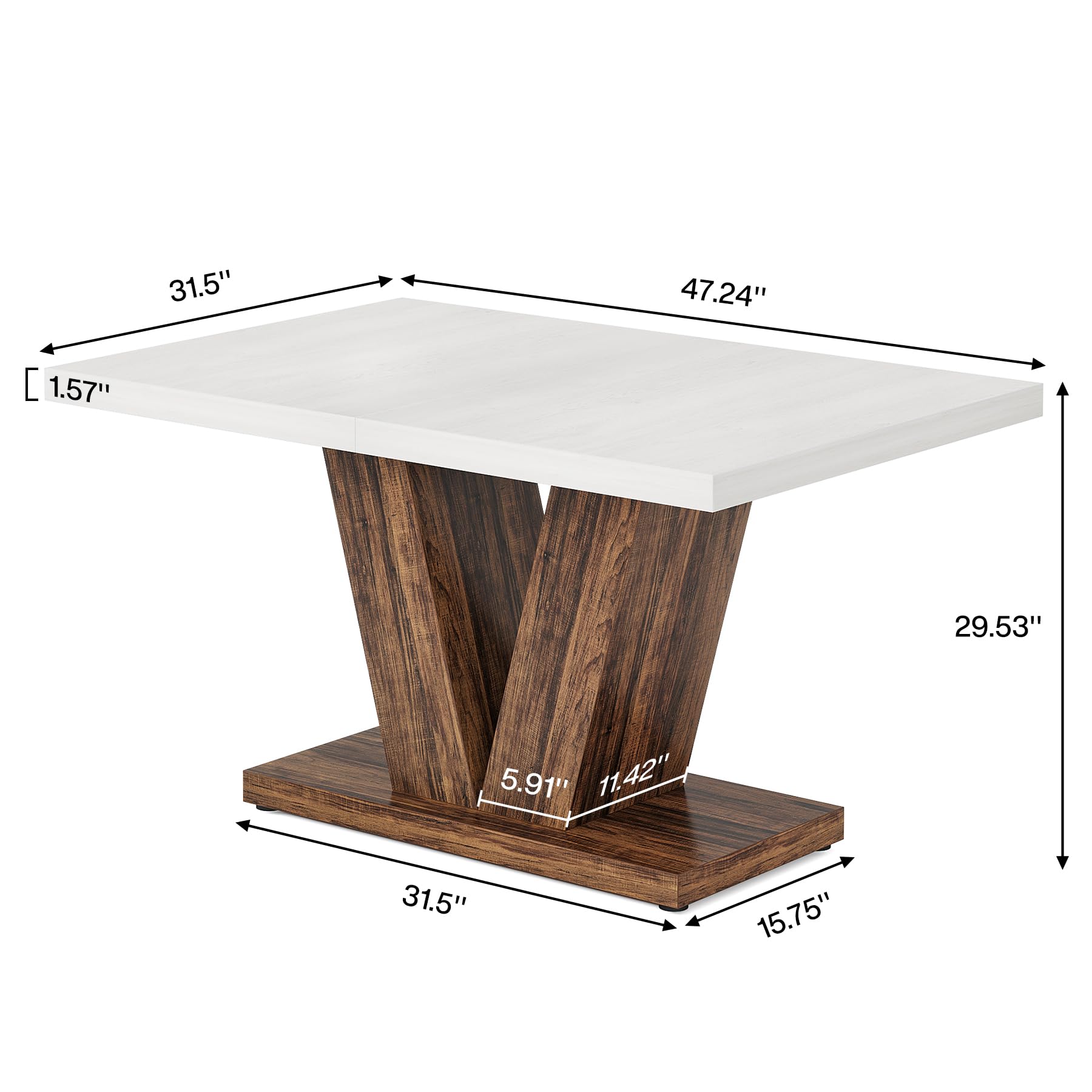 Tribesigns 47-Inch Dining Table for 4, White Kitchen Dinner Table with Heavy Duty Pedestal, Farmhouse Wooden Eating Table for Home, Dining Room, Small Space