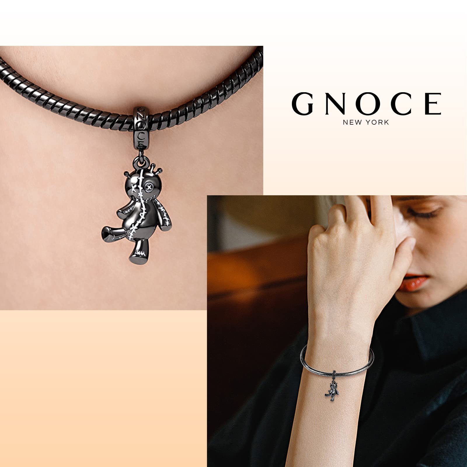 GNOCE Voodoo Doll Pendant Charm 925 Sterling Silver Dangle Bead Charms For Women Bracelet/Necklace Halloween Gifts For Wife(color-5)