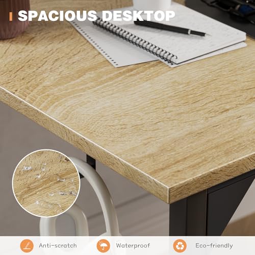 Shahoo 40 Inch Computer Desk, Wood Modern Simple PC Home Office Table for Small Spaces with Storage Bag and Headphone Hook for Home, Office, Study, Writing, Nature
