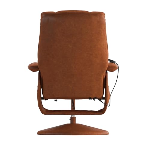 Flash Furniture Massaging Multi-Position Recliner and Ottoman with Wrapped Base, Piece Set, Brown