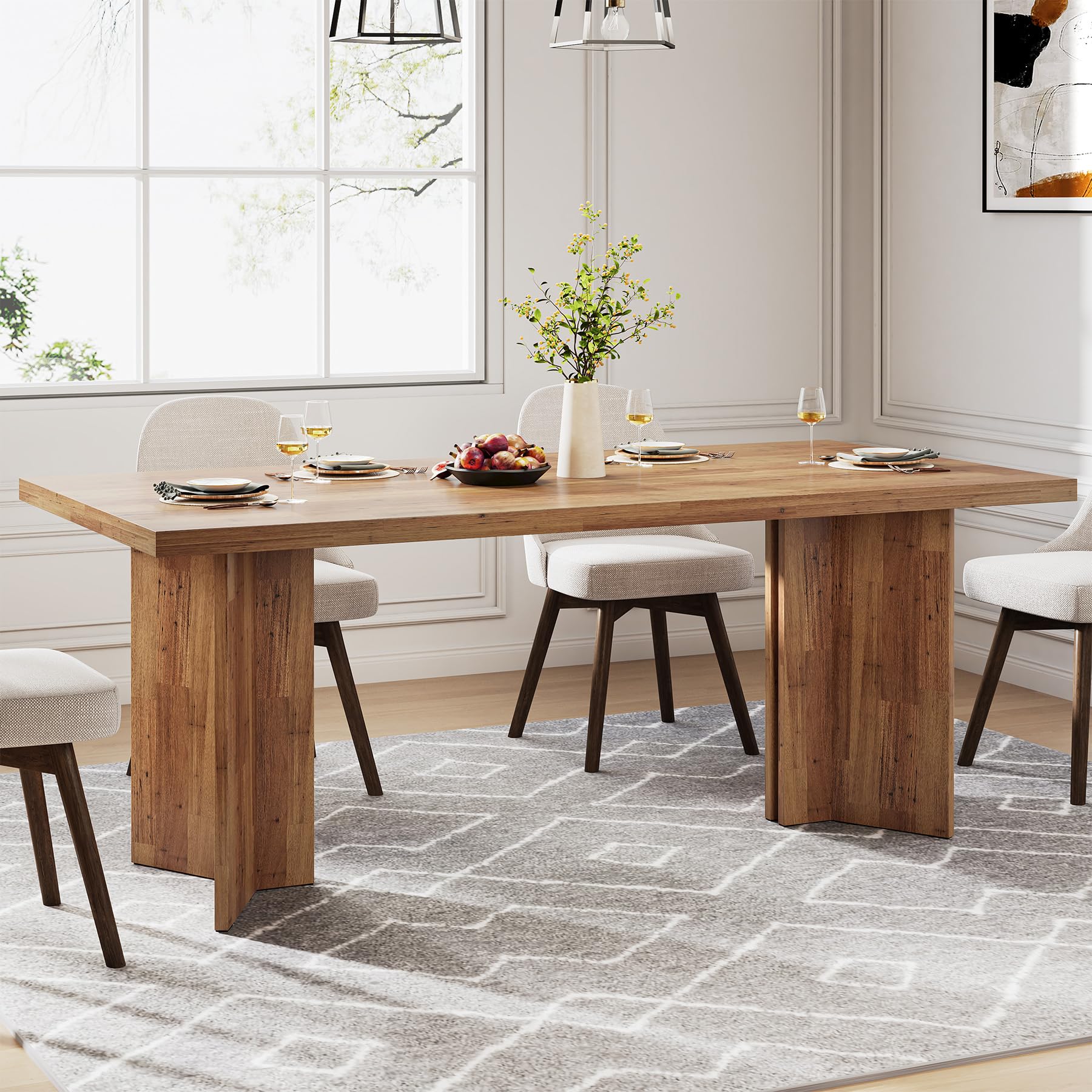 Tribesigns 63-inch Dining Table for 4-6, Farmhouse Kitchen Table with Large Tabletop, Rectangular Dinner Eating Table for Dining Room, Living Room, Kitchen