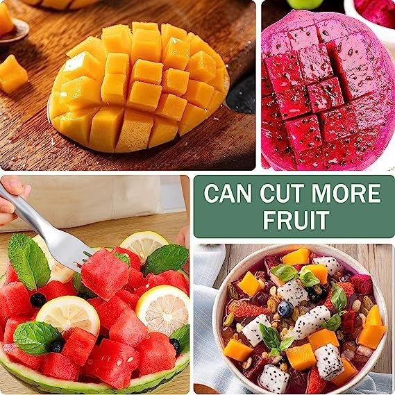 Watermelon Slicer Fork Stainless Steel Cutter - Kids Fascinated Melon Cuber Cutting Tool - Carving and Cutting Utility Knife for Home Fruit Party - Cool Kitchen Gadgets (A)