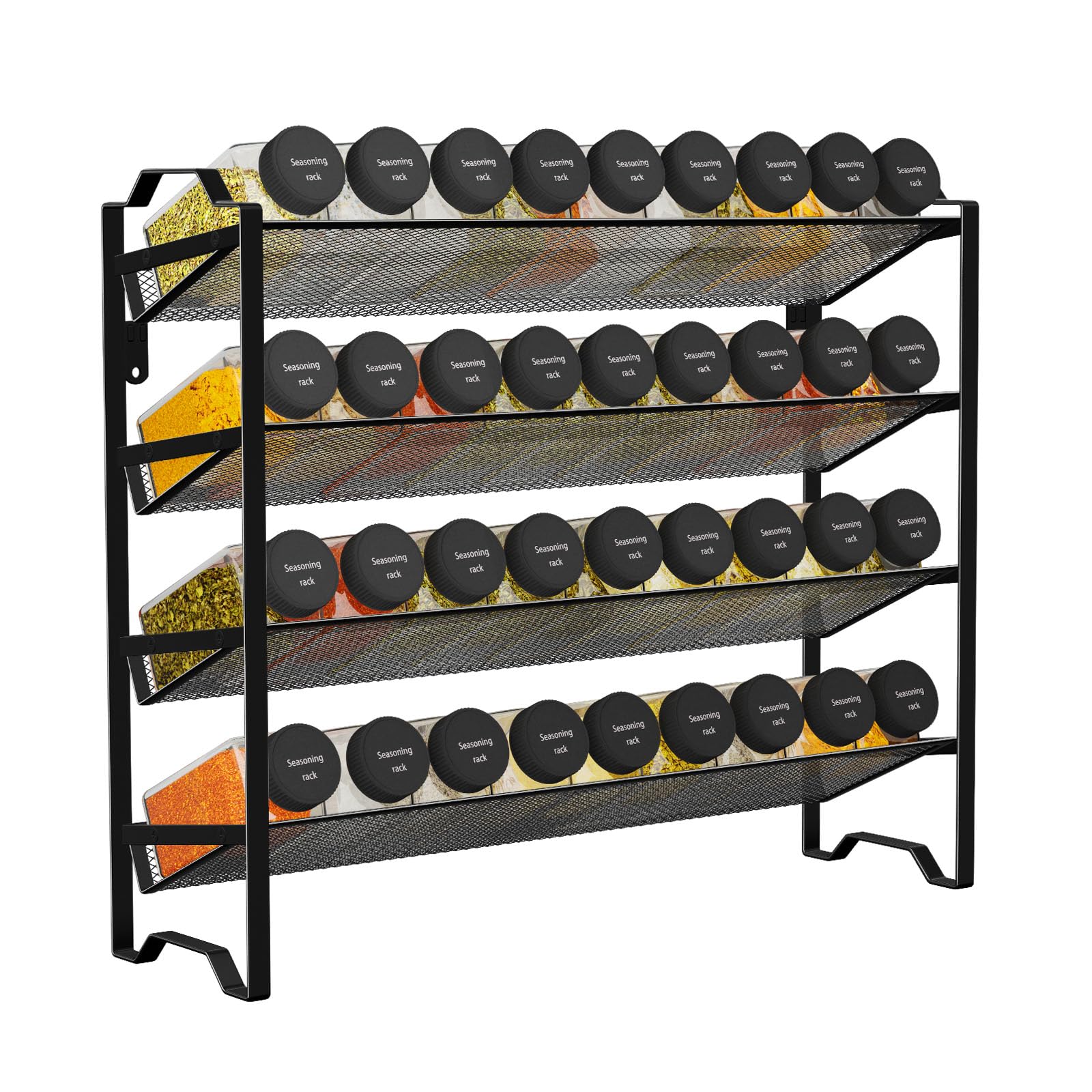 Simple Trending 2-Pack 4 Tier Spice Rack Organizer,Stackable Kitchen Counter Shelves,for Cabinet,Countertop,Pantry, Door or Wall Mount, Metal Mesh,(Jars not Included), Black