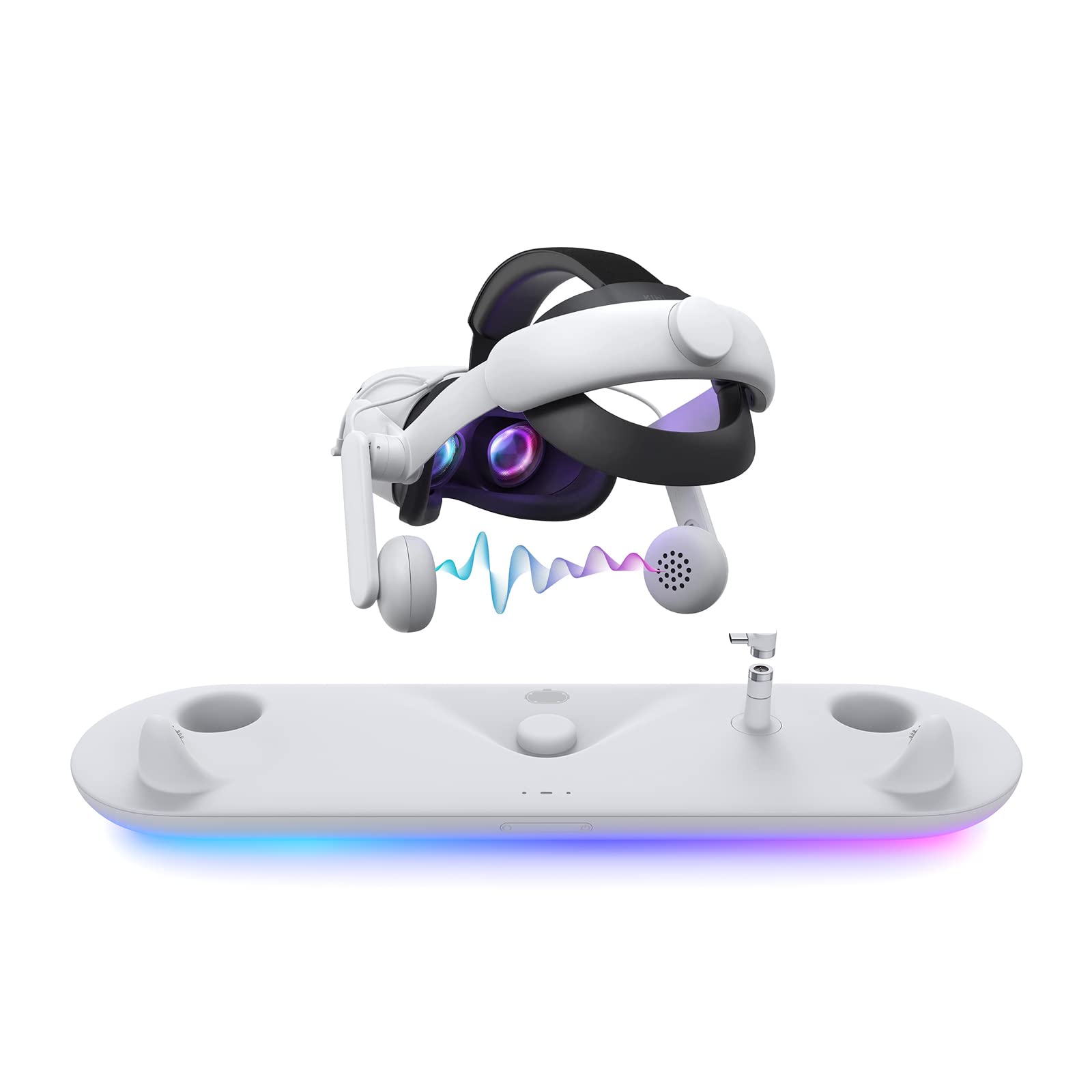 KIWI design On-Ear Audio Elite Strap with RGB Charging Dock for Quest 2 Accessories
