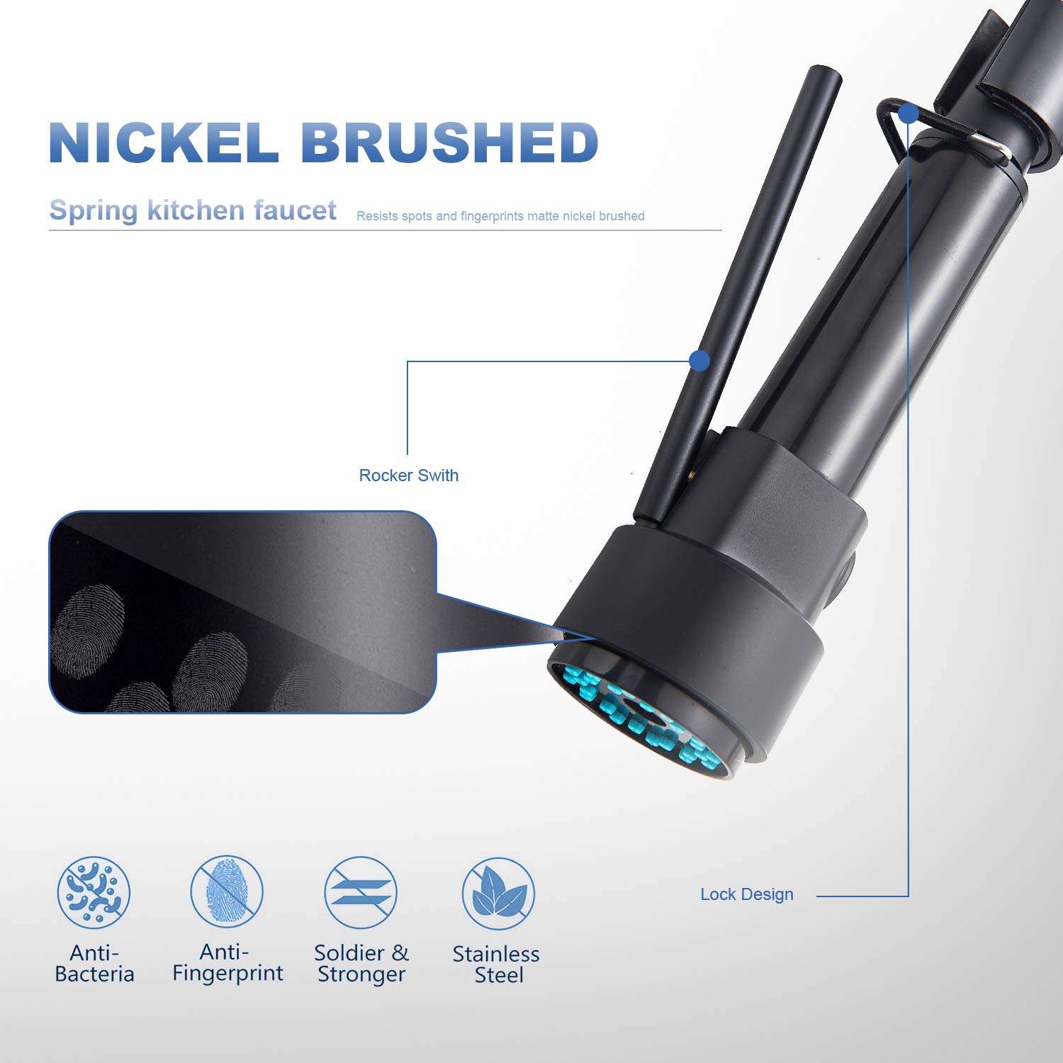 NeierThodore Kitchen Faucet with LED,Stainless Steel Single Handle Single Hole Kitchen Sink Faucet with Pull Down Sprayer,Spring Matte Black Kitchen Faucets