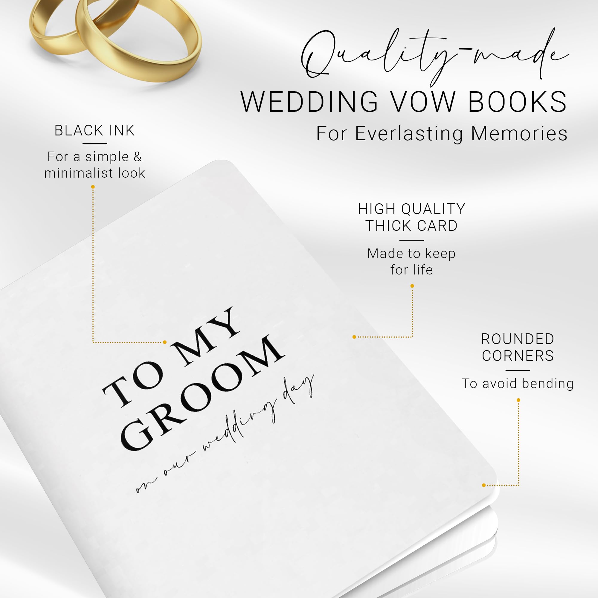Wedding Vow Books His and Hers, Gold Foil Lettering & Keepsake Sleeve, Wedding Day Essentials, Beautiful His and Hers Gifts for the Bride and Groom (White & White)