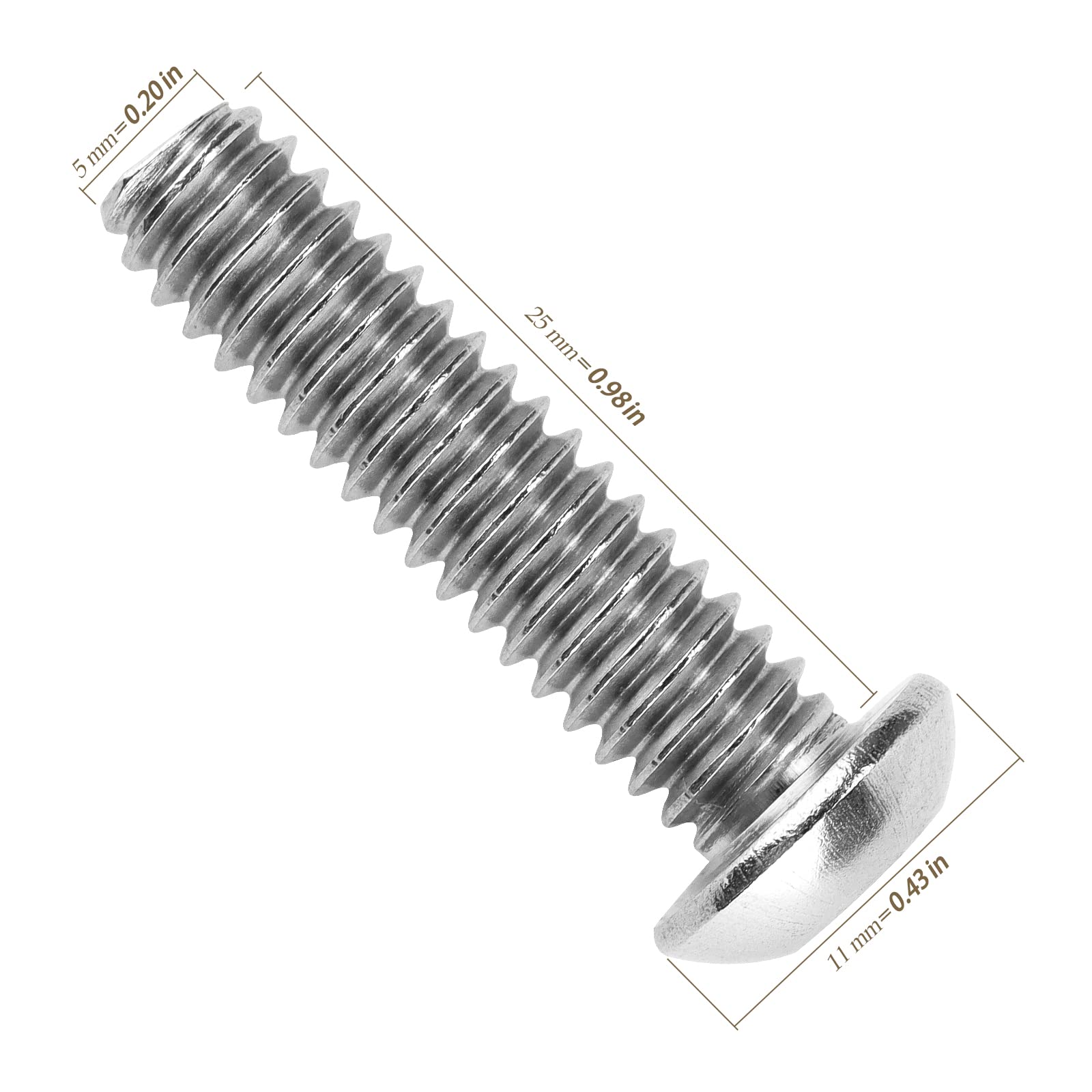 HEIHAK 100 PCS 1/4-20 x 1 Inch Button Head Socket Cap Bolts Screws, 18-8 304 Stainless Steel Hex Bolts, Hex Head Cap Screw Bolts Fastener, Silver Finish, Fully Threaded, Allen Hex Drive