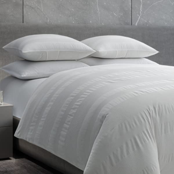Vera Wang - King Duvet Cover Set, Luxury Cotton Bedding with Matching Shams, All Season Home Decor (Waffle Stripe White, King)