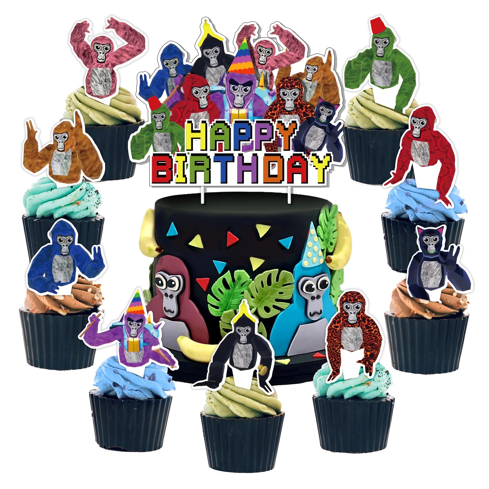 Gorilla game Party Decoration, Gorilla game Cake Toppers, VR Game Theme Party Cupcake Toppers Decoration, Gorilla Birthday Cake Decorations,Gorilla Party Supplies
