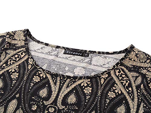 Veranee Women's Plus Size Swing Tunic Top 3/4 Sleeve Floral Flare T-Shirt (XX-Large, 16-10)