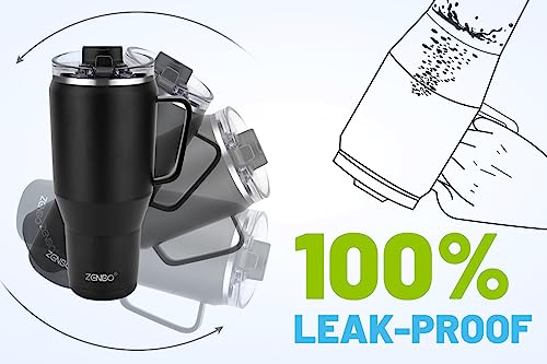 Zenbo 40 oz Tumbler with Handle –Keeps Drinks Cold up to 34 Hours,Leak Proof Lid and Straw -Insulated Tumbler Sweat Proof,Dishwasher Safe