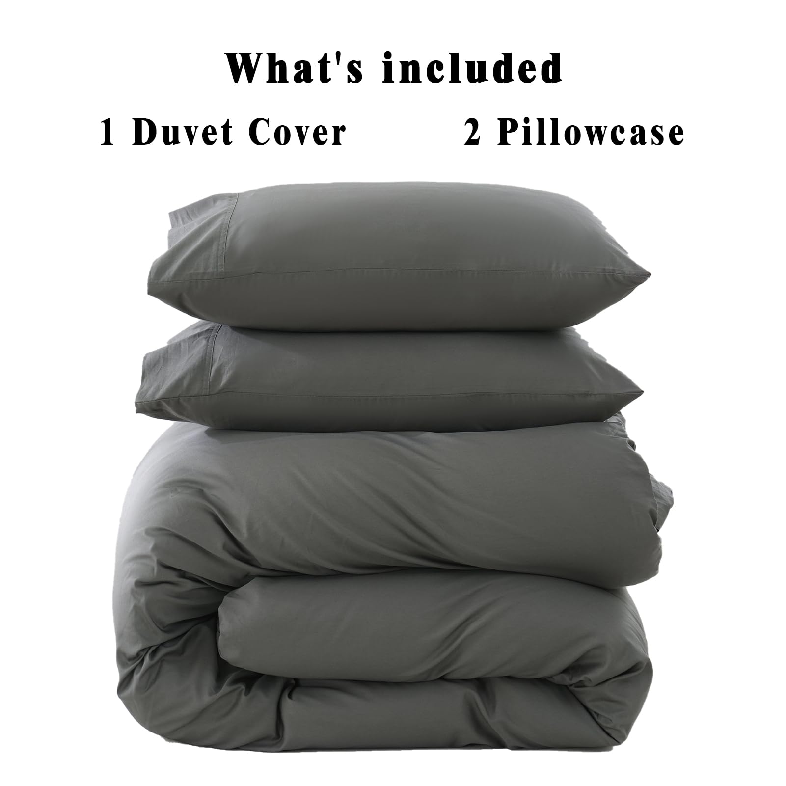 Overket 100% Organic Cotton Duvet Cover Queen Size Luxury 400 Thread Count Duvet Cover Queen Size Sateen Comforter Cover Soft and Breathable Cooling Bedding Set 3 Piece(Dark Grey,Queen)