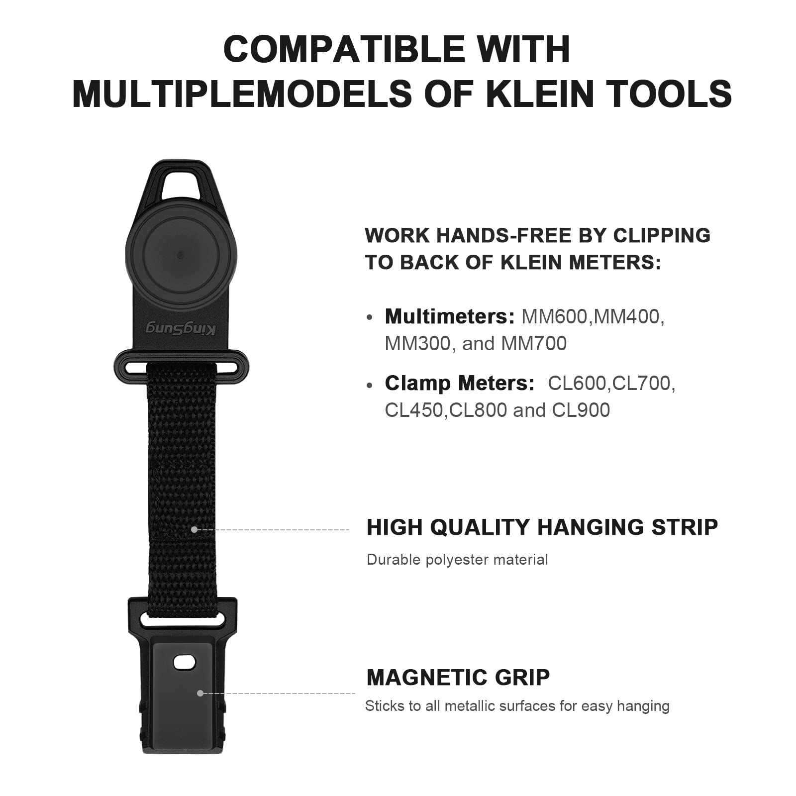 KingSung Magnetic Multimeter Hanger Strap Works Compatible with Klein Tool Meters MM400,MM300, CL600, CL700, CL800, CL900,MM600, MM700