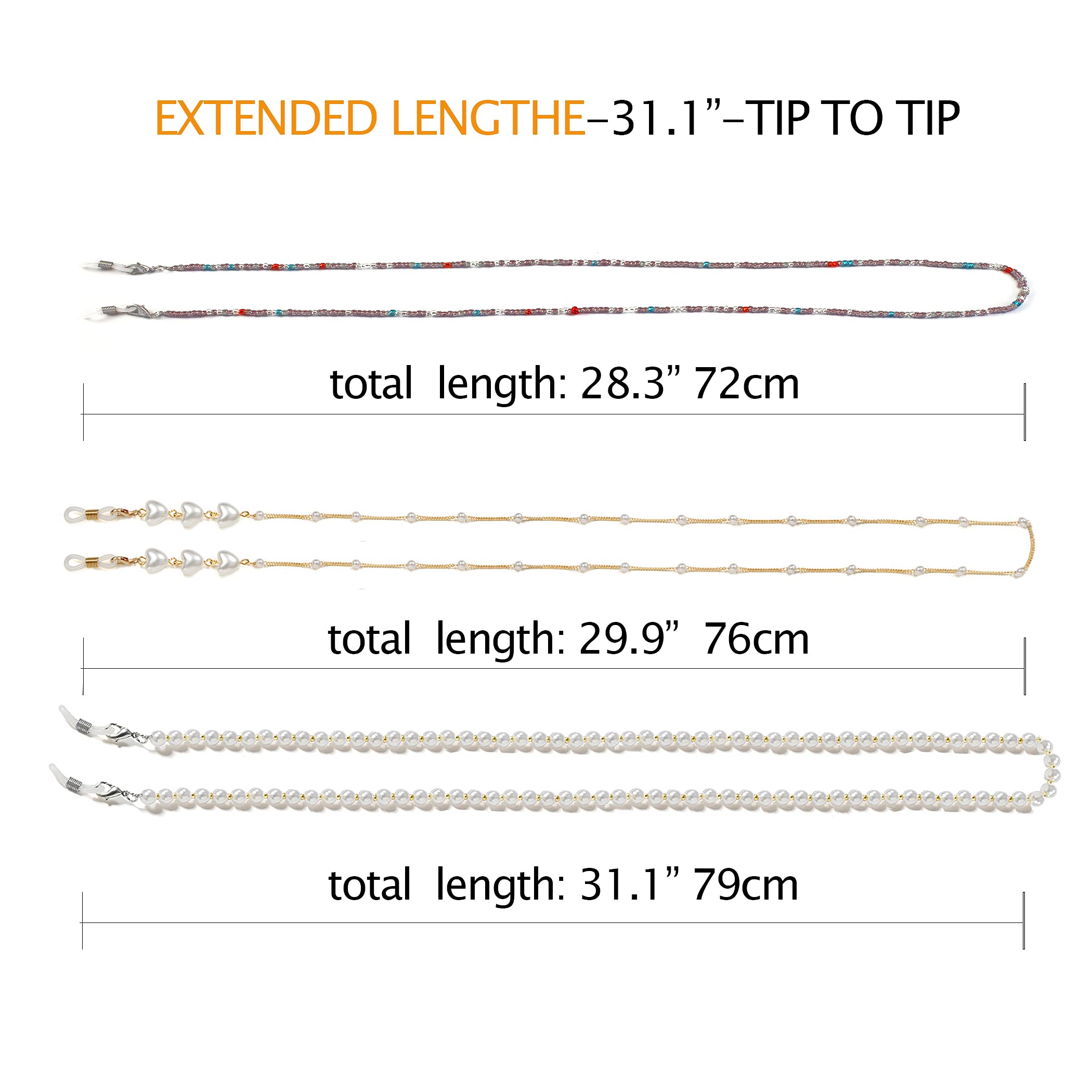 HALUNHL 6PCS Eyeglasses Chains For Women,Womens Beads Eyeglass Necklace，Eyeglass Chains，Pearl Eyeglass Chains