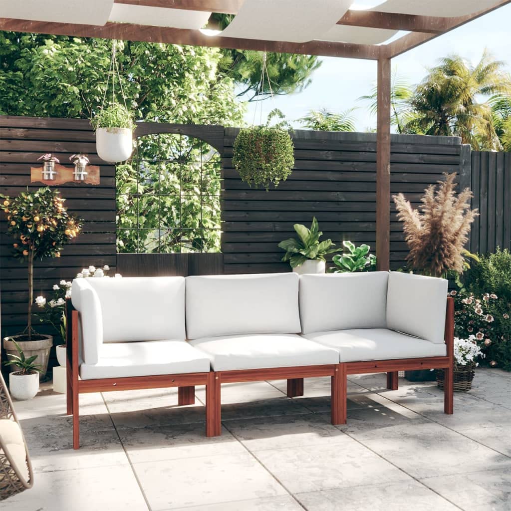 vidaXL 3-Seater Garden Lounge Set with Cushions, Solid Acacia Wood, Rustic, Outdoor Patio Sofa, Easy Assembly, Weather-Resistant Finish, Comfortable Seating