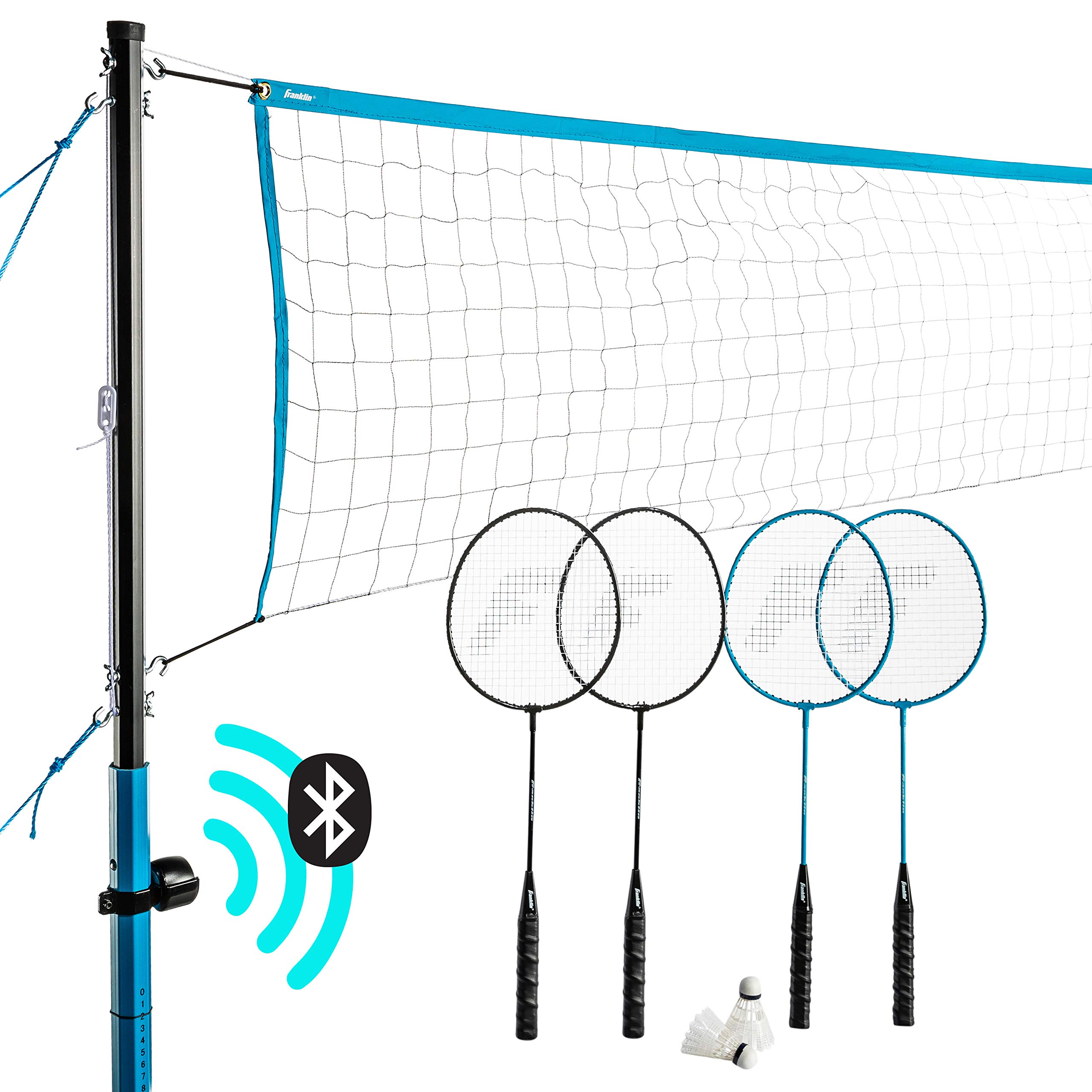Franklin Sports Bluetooth Badminton - Complete Badminton Set - Bluetooth Speaker - Carry Bag - Includes 4 Badminton Rackets, 2 Birdies, Removable Bluetooth Speaker