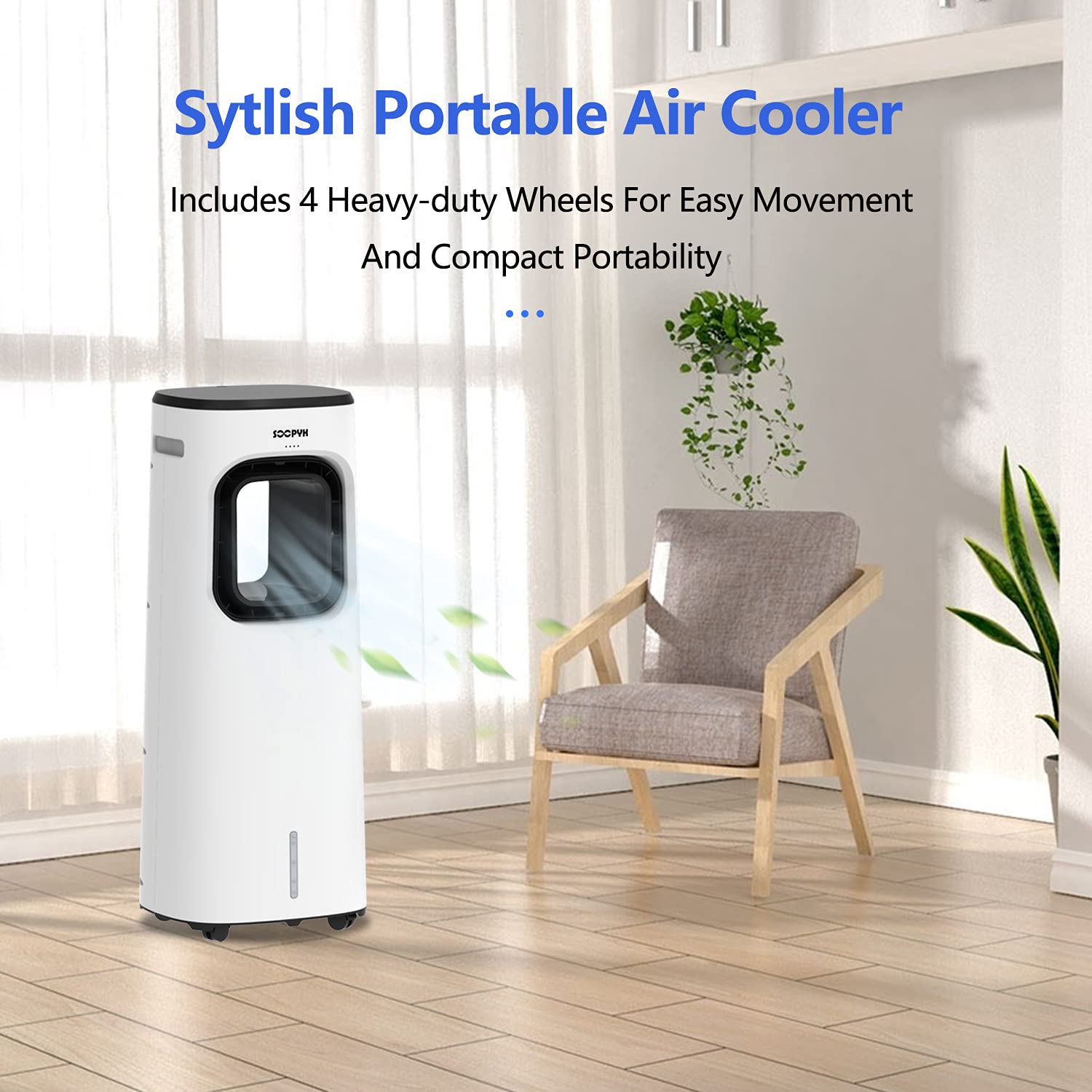 Evaporative Air bladeless Cooler fan for cooling room | Humidifier 3-IN-1 | 20ft Remote Control | 8-Hour Timer | 3 Wind Speeds | 4 Modes | Low Noise for Small Space Home & Office