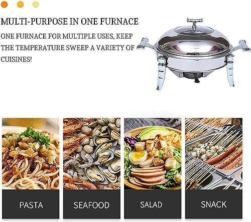 Stainless Steel Chafing Dish Fuel Holders, Round Catering Buffet Warming Container Server Tray, with Food Pan and Lid, for Party or Banquet