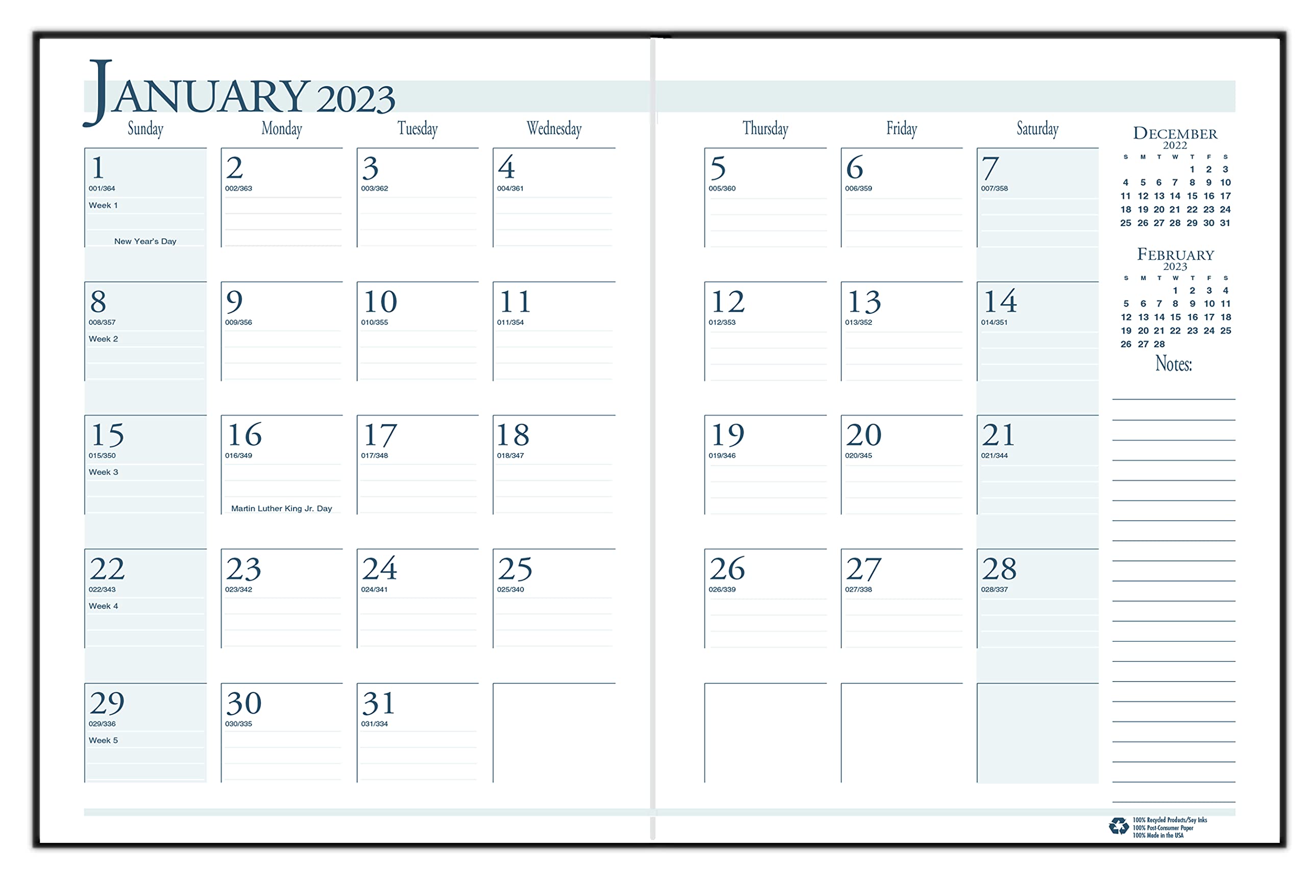 House of Doolittle 2023 Economy Calendar Planner, Monthly, Black Cover, 8.5 x 11 Inches, December - January (HOD26002-23)