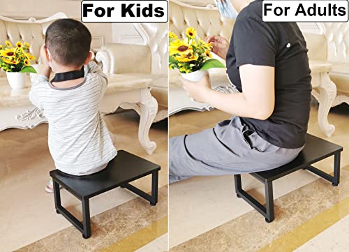 TSTWETO Step Stool, Wooden Step Stools for Adults Kids, Wood Bedside Bed Steps for High Beds, Heavy Duty One Stepping Stool for Kitchen Bathroom Bedroom, Hold Up 400 Lbs Capacity -Black