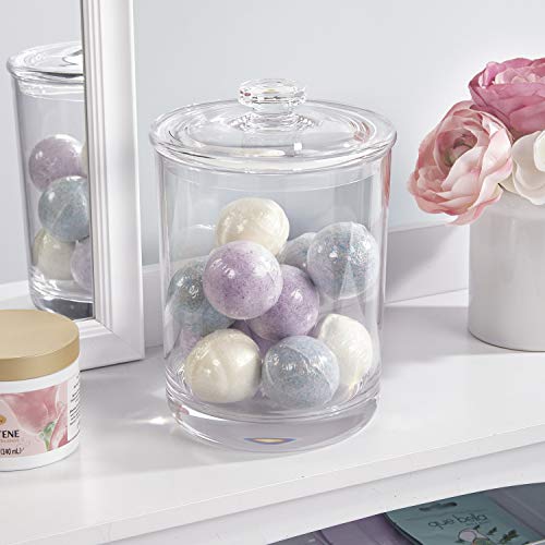 STORi Premium Quality Makeup and Cotton Ball Holders | 60-oz Clear Plastic Apothecary Jar with Lid | Perfect Storage Container to Organize Bathroom and Vanity