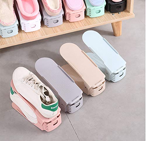 RISETEX Shoe Slots Organizer 20 Pack- Shoe Stacker - Increase Space by 200%,4 Levels Adjustable Double Layer Stackable Shoe Rack,Storage Shoe Organizer Holder for Closet Organization