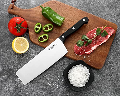 Humbee 7.5-Inch Nakiri Knife Razor Sharp High Carbon Stainless Steel Meat Cleaver, Vegetable Chopper Kitchen Knife Multipurpose Chef Knife