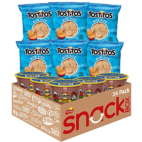 Frito Lay Tostitos Bitesize Rounds Chips and Salsa Dip Cups Variety Pack, (Pack of 24)