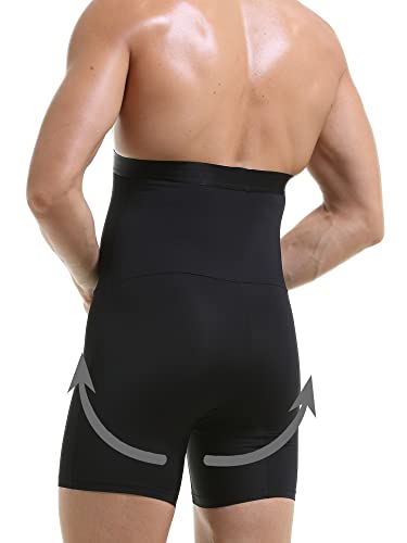 SHIONF Men Tummy Control Shorts High Waist Underwear Slimming Shapewear Body Shaper Leg Boxer Briefs (Black, Medium)