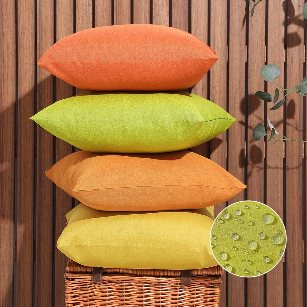 WEMEON Outdoor Waterproof Pillow Covers18x18in Set of 4, Solid Color Pillows Decorative Square Patio Furniture Pillows for Couch Patio Balcony Tent Garden(Orange/Yellow)