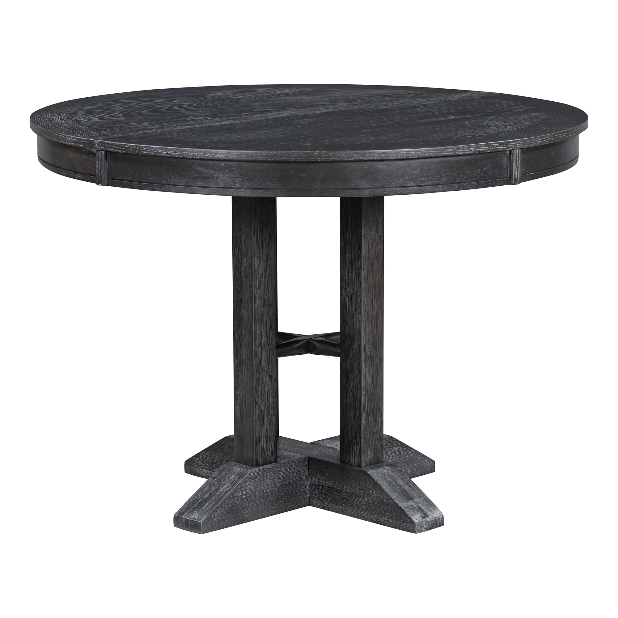 Dinehome 5-Piece Farmhouse Wood Round Extendable Dining Table Set with 4 Upholstered Chairs for Home Kitchen, Black