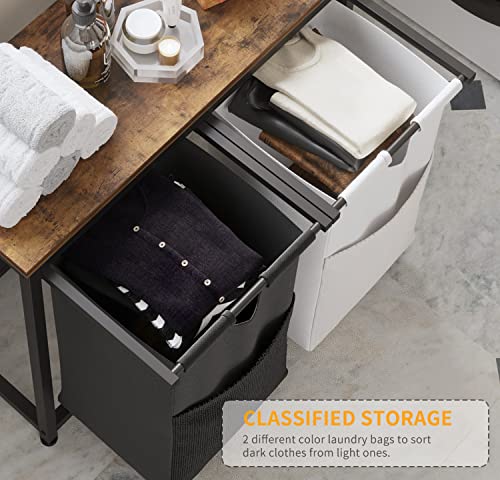 LIVEHOM Laundry Basket Double Laundry Hamper with Removable Bags, Fabric Handles, Large Top Shelf and Laundry Bag for Bathroom, Dorm, Laundry Room