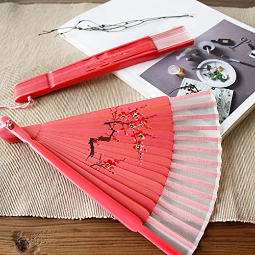 LYKD Plum Blossom Handheld Folding Fan Hand Folding Fans for Women Hollow Carved Bamboo Handheld Folding Fan Chinese Style Suitable Hanfu Costume Props Pink