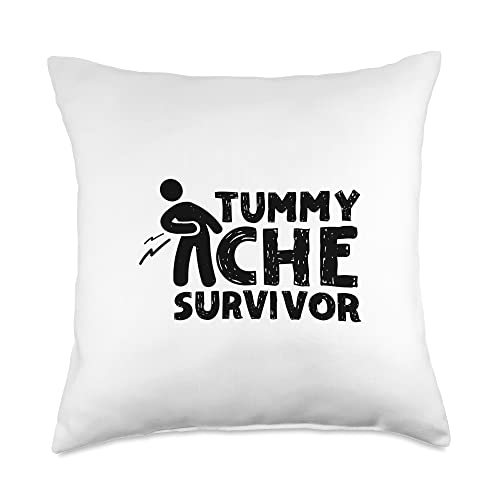 Tummy Ache Survivor Stomach, Belly, Retro Vintage Throw Pillow, 18x18, Multicolor