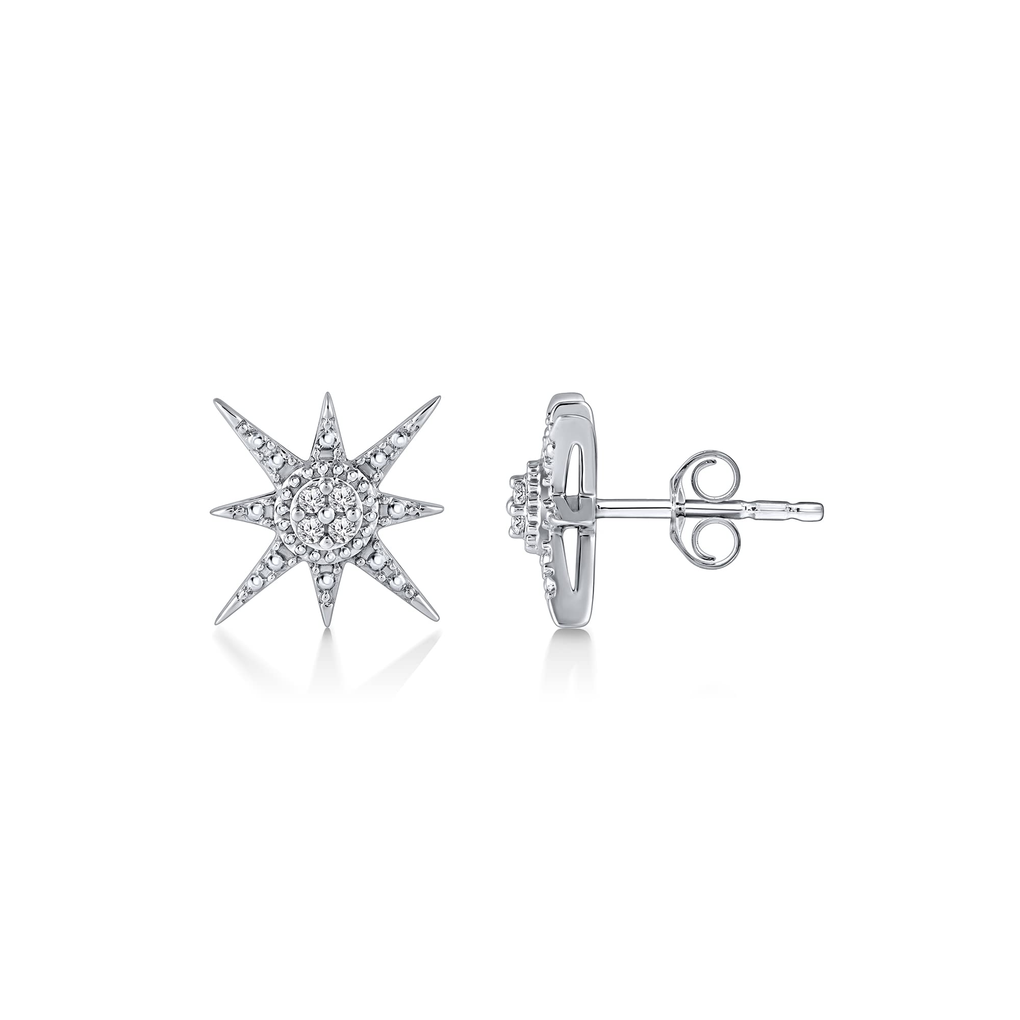 Elmas Round White Diamond Accent 925 Sterling Silver Celestial North Star Stud Earrings for Women