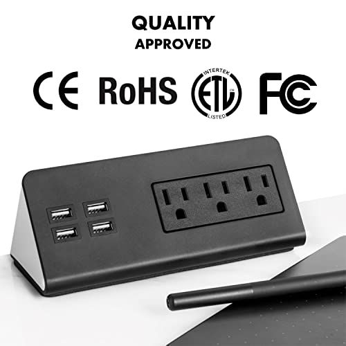 Kable Kontrol Desk Clamp Power Strip with 4 USB Ports, Desk Edge Power Charging Station, 3 Power Outlets, Fast Charger, Easy Installation for Home, Offices, Hotels β 4.9 Ft, Black