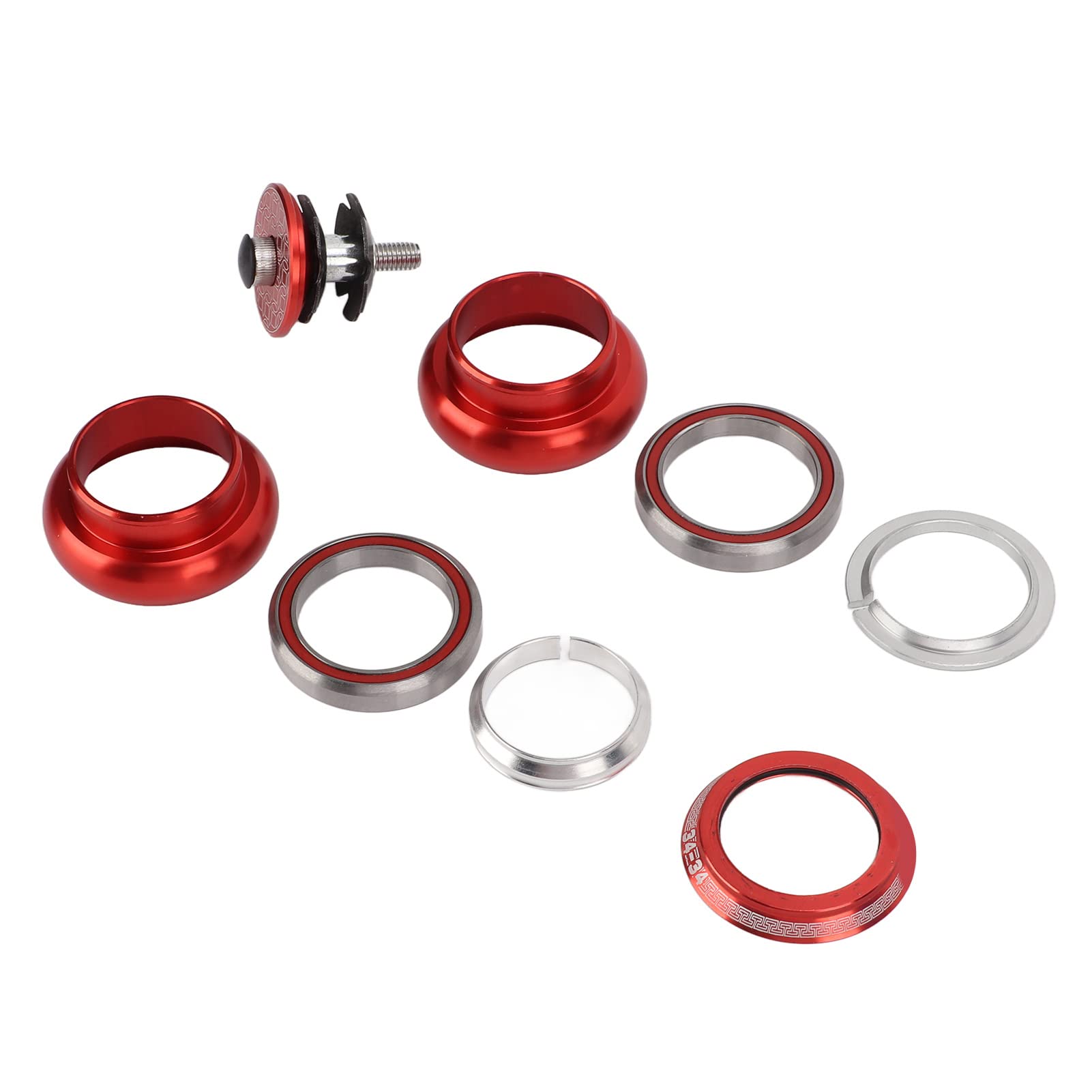 HERCHR Bike Headset, 34mm Bike Aluminum Alloy External Double Bearings Front Fork Stem Headset for Mountain Road Bike(Red)