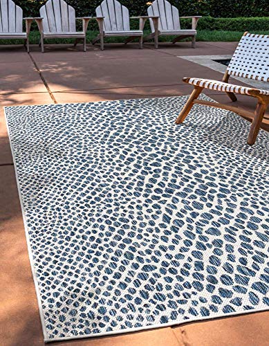 Unique Loom Outdoor Collection Area Rug - Cape Town (6' 1' x 9' Rectangle, Blue/ Olive)
