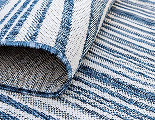 Unique Loom Outdoor Modern Collection Area Rug - Pool (2' x 6' 1" Runner, Blue/ Ivory)