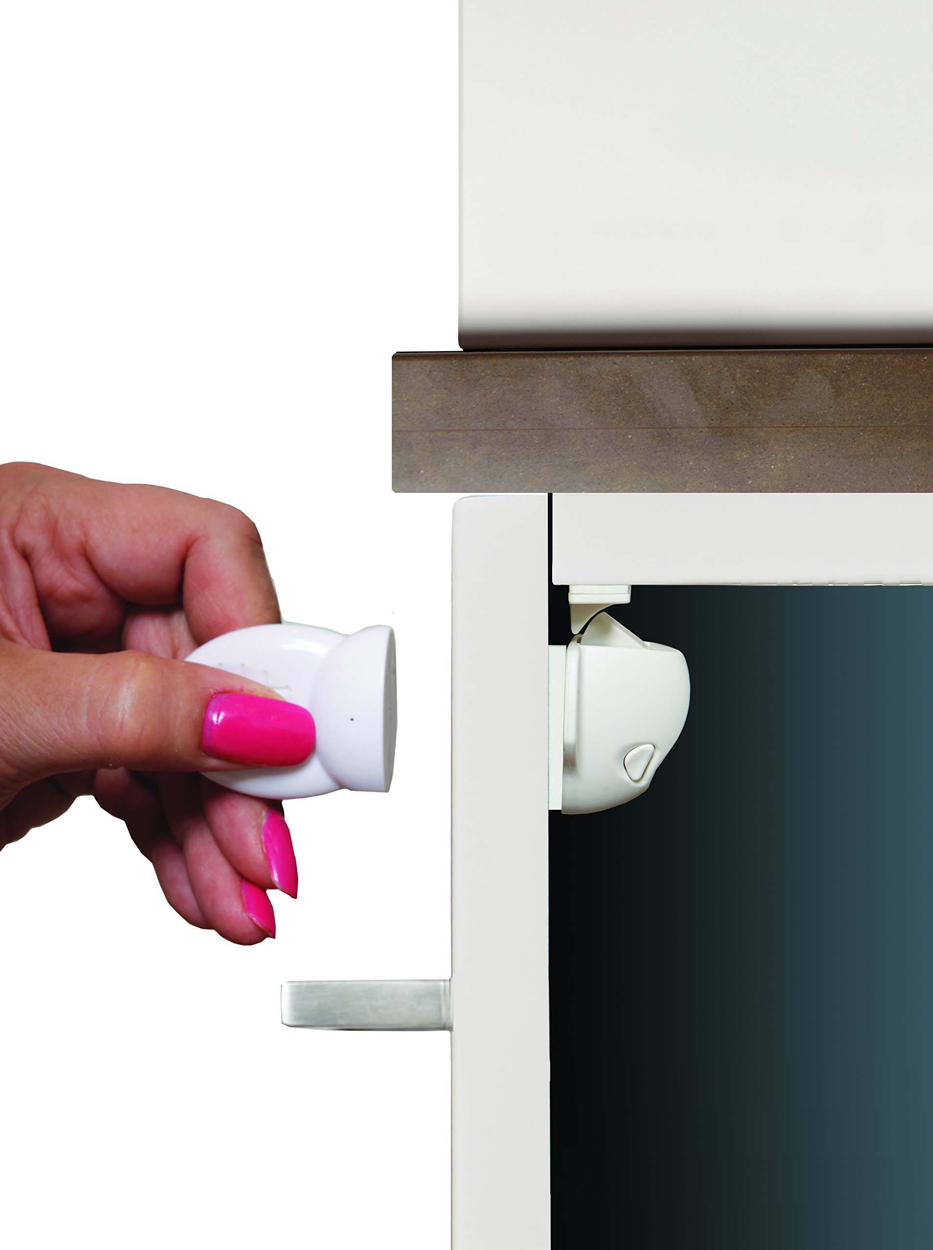 Dreambaby Adhesive Mag locks (8-Pack 1 Key) - Child Proofing Cabinet Magnetic Latches - White- Model L859