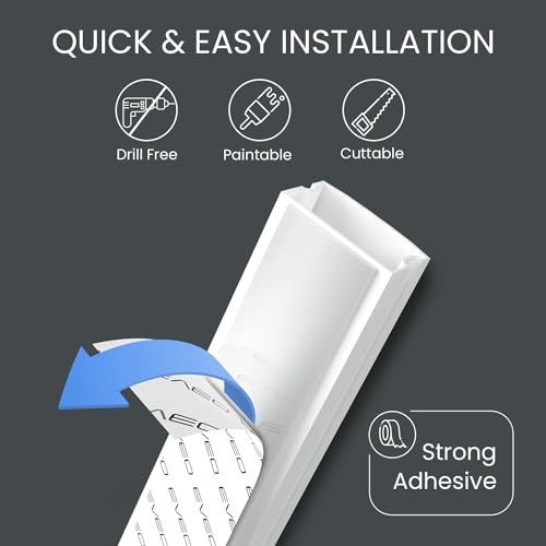 EVEO Cord Hider - 306β Cord Cover Wall Cable Hider, Cable Concealer, Wire Hiders for TV on Wall. Cable Management, Cord Hider Wall Cable Raceway Wire Covers for Cords -18X (L17 W0.95 H0.5) - White