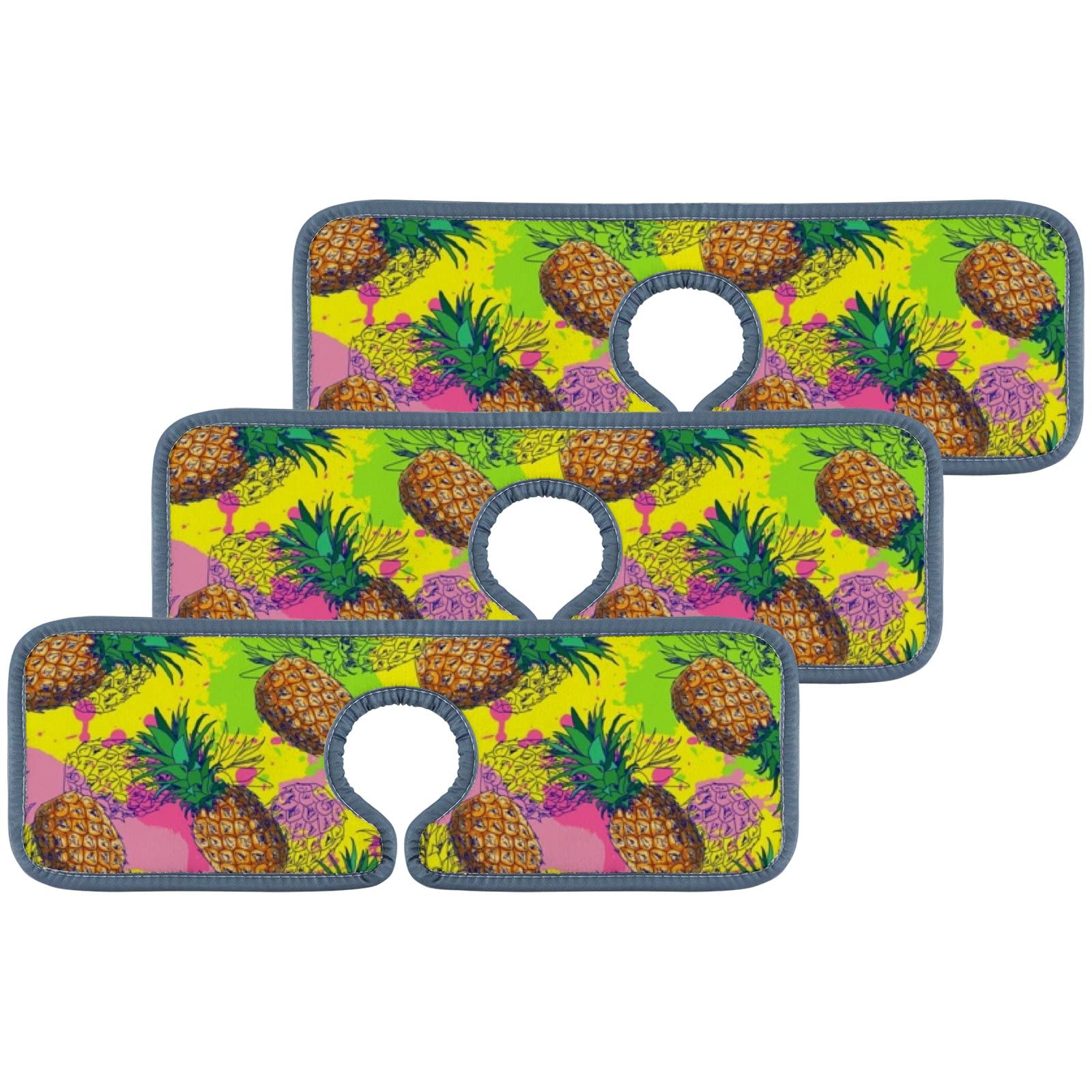 Kitchen Faucet Absorbent Mat 3 Pieces Bright Color Pineapples Faucet Sink Splash Guard Bathroom Counter and RV,Faucet Counter Sink Water Stains Preventer